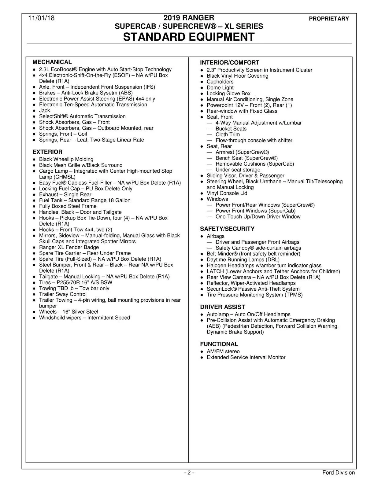 Official: 2019 MY Ranger Order Guide released! | Page 3 | 2019+ Ford ...