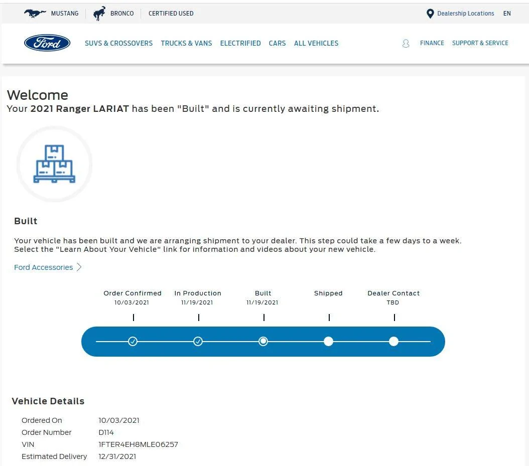 Emails from Ford on order status | 2019+ Ford Ranger and Raptor Forum ...